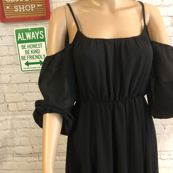Afibi | Dresses | Afibi Black Maxi Flowing Off Shoulder Chiffonlike ...